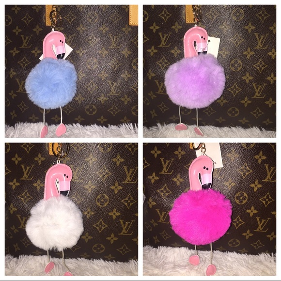 Accessories | Faux Fur Flamingo Key Chain Fur Pom Poms Key Ring | Poshmark